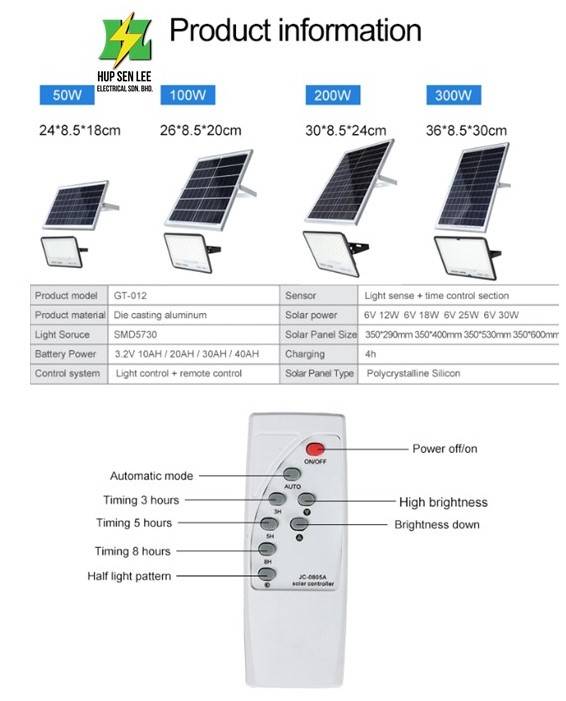 HSL LED 50w / 100w / 200w / 300w SOLAR ENERGY FLOOD LIGHT / SPOT LIGHT