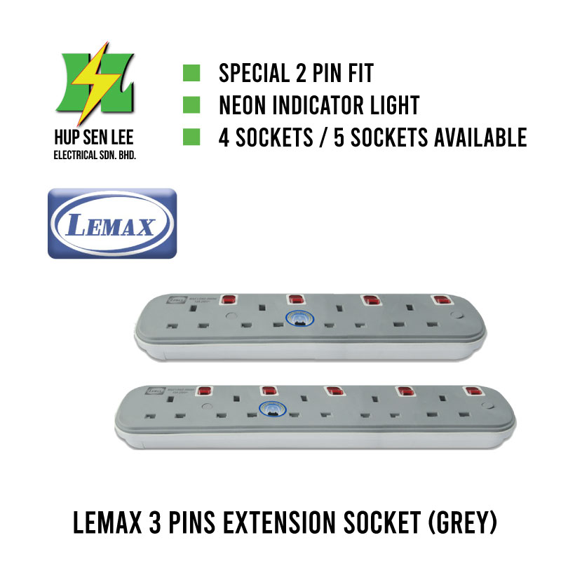 LEMAX 3 Pin Extension Socket SIRIM Approved with 2000W Wire 5M (Grey ...