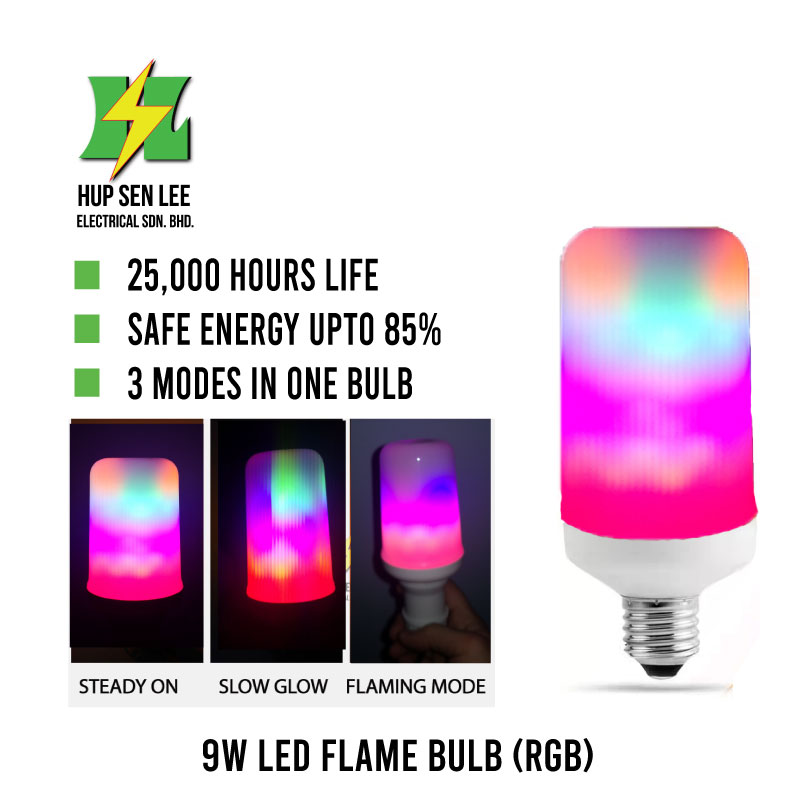 9W LED FLAME LIGHT FLICKER BULB (RGB)